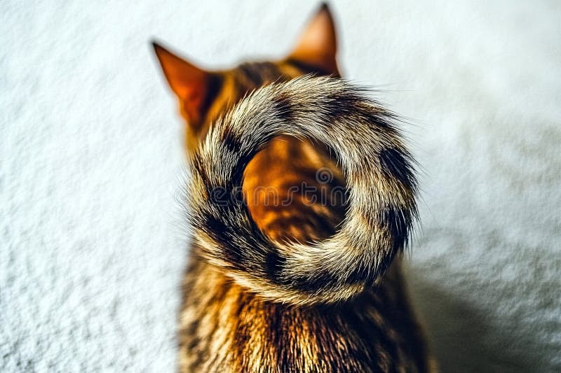 Curved Cat Tail Playfully Emerging from Below in a Minimalist Setting ...