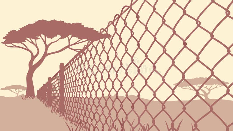 Curved Chain-Link Fence in Landscape Vector Illustration, Vector Design ...
