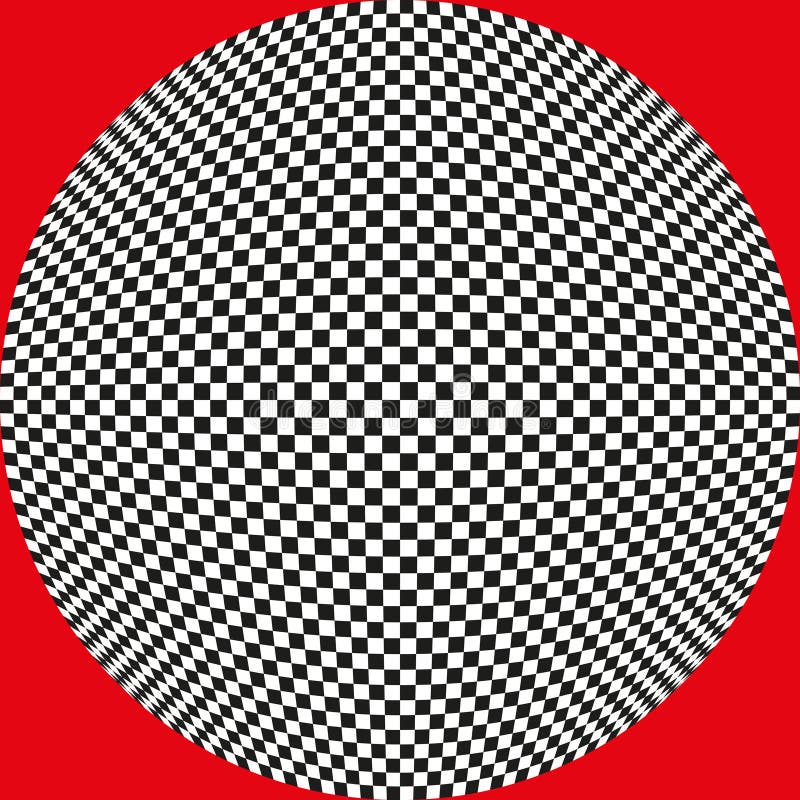 Curved Checker Sphere. Optical Illusion Background. Black Red Contrast ...