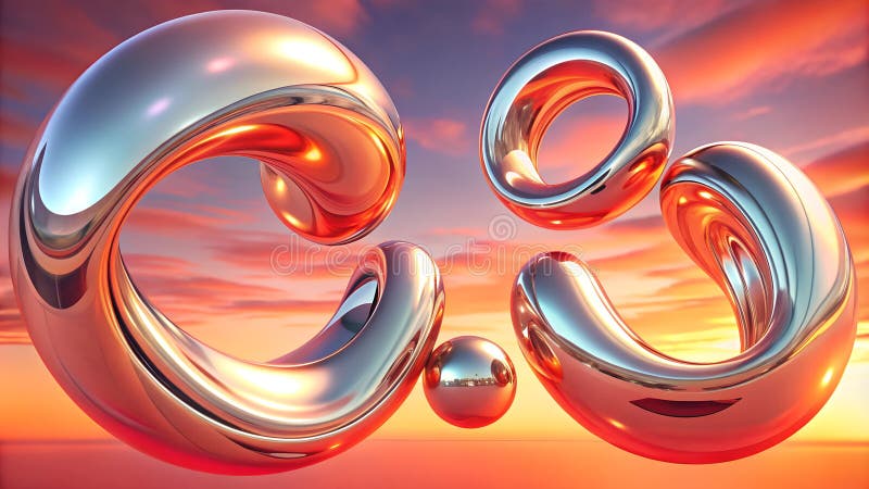 Curved Chrome Shapes Floating in the Solid Gradient Background Stock ...