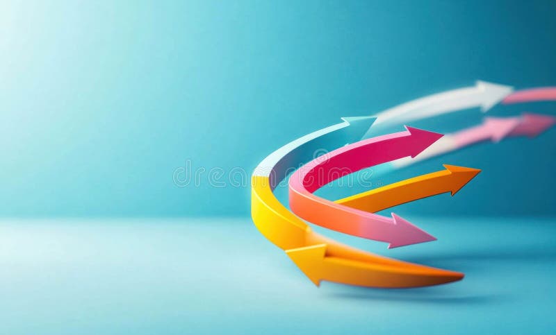 Curved Colorful Arrows on Blue Background Symbolizing Progress and ...