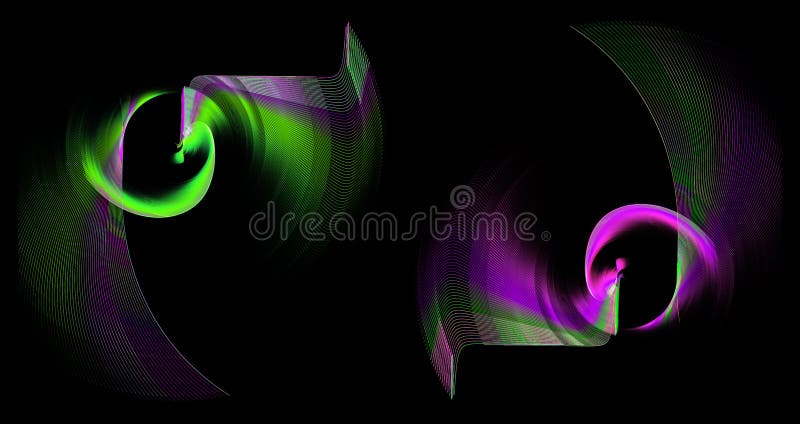 Curved Colorful Elements Rotate on a Black Background. Set of Graphic ...
