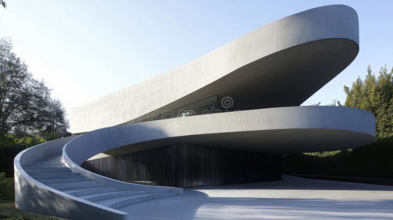 Curved Concrete Modern House Architecture Design Stock Illustration ...