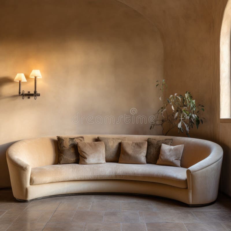 Curved Corner Sofa Against of Aged Stucco Wall Stock Illustration ...