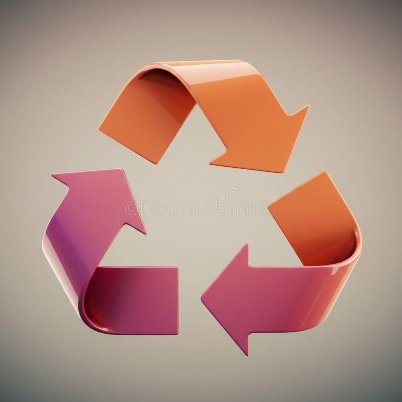 Curved 3D Recycling Symbol with Arrows in Shades of Pink and Orange ...