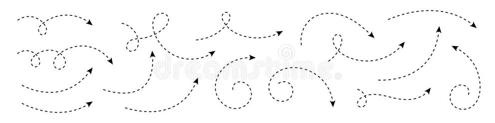 Curved Dashed Arrow. Collection of Dashed Curved Hand Drawn Arrows ...