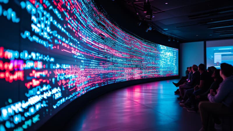 Curved Digital Wall with Glowing Data Patterns Stock Image - Image of ...