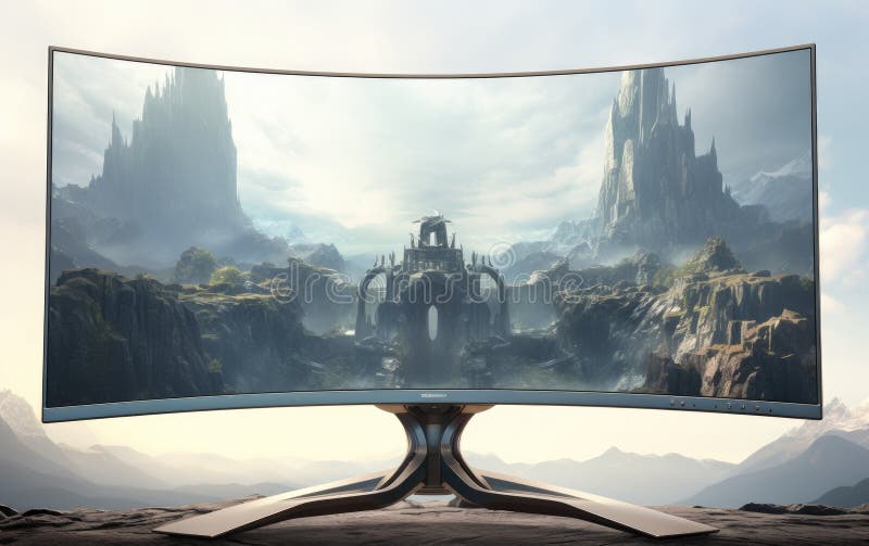 Curved Display on White Background Stock Photo - Image of montage ...