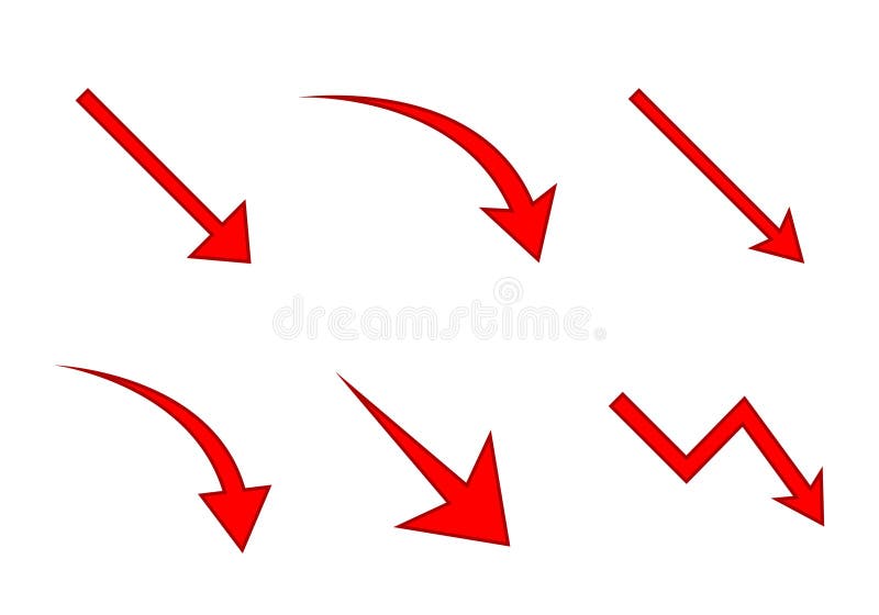 Curved Down Arrow Icon Set in Flat Style. Decrease, Bankrupt, Loss ...