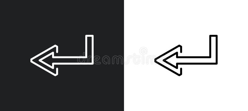 Curved Down Left Arrow Outline Icon in White and Black Colors. Curved ...