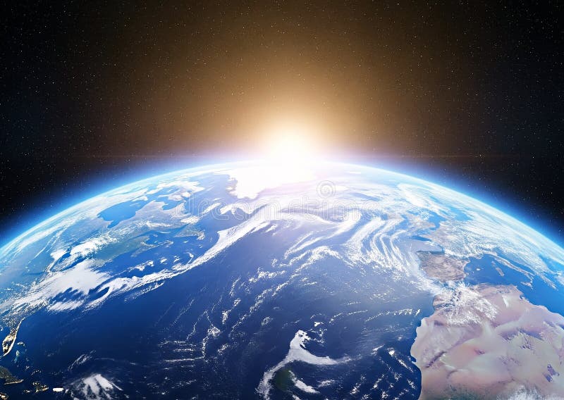 Curved Earth Viewed from Space with Visible Continents, Surrounded by ...