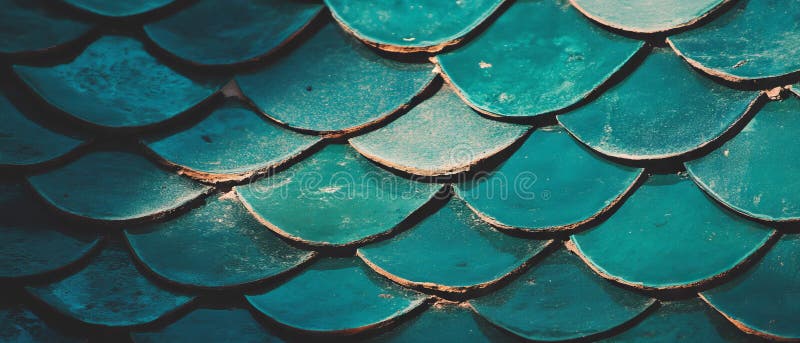 Curved Fish Scale Tile Pattern Featuring Textured Blue-green Design ...