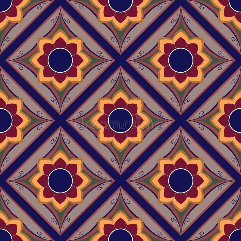 Curved and Flower Seamless Pattern Art, Tile, Asphalt, Vector Abstract ...