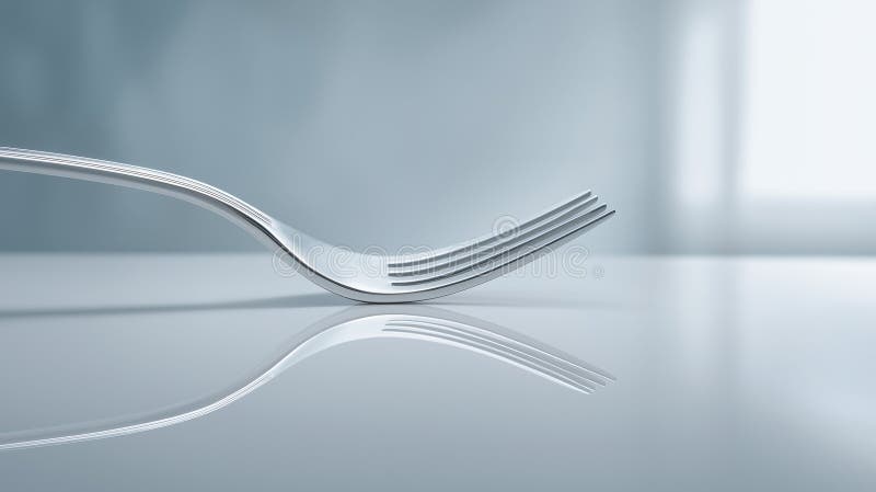 Curved Fork Resting on a Reflective Surface Showcasing Minimalist ...