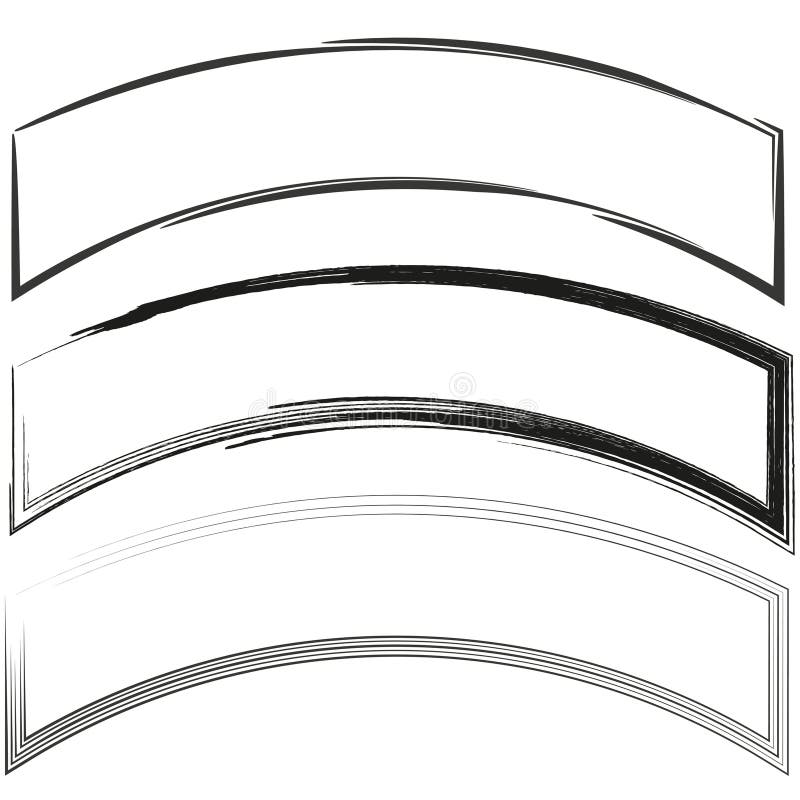 Curved Frame Set. Black and White Outlines. Grunge Style Edges. Vector ...