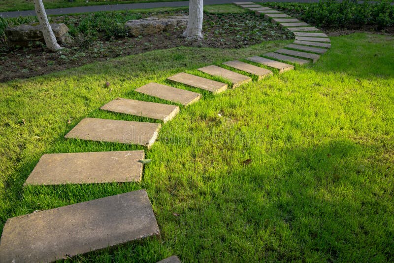 Curved Garden Stone Path in Park Stock Image - Image of flora, curve ...