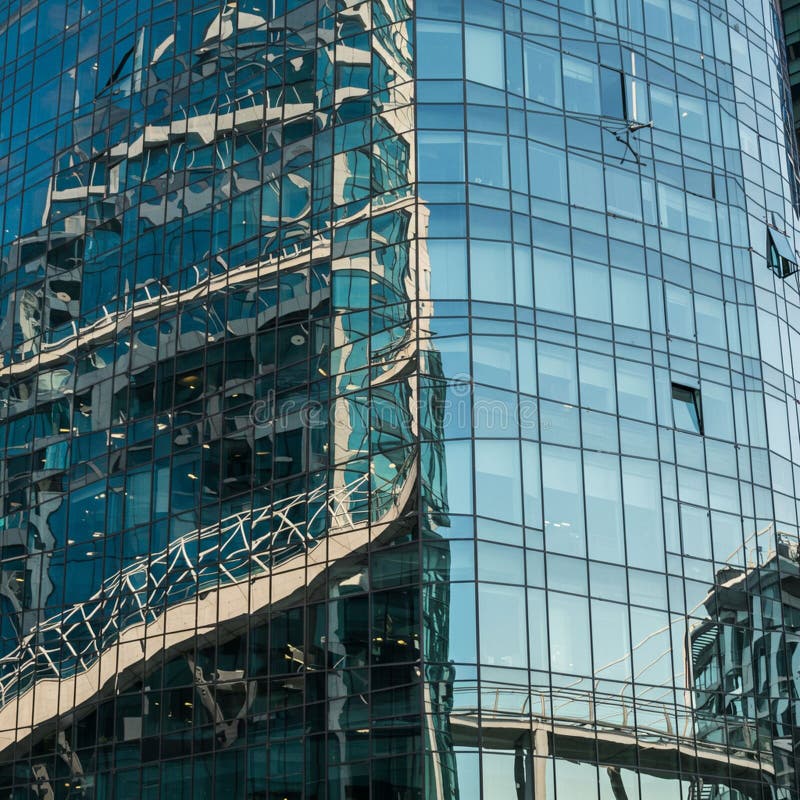 Curved Glass Facade Reflecting the Distorted Image of a Neighboring ...