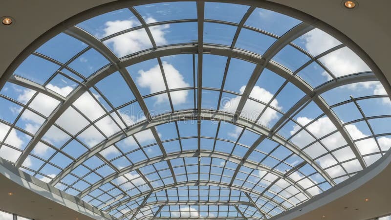 Curved Glass Skylight Ceiling with Blue Sky and Clouds Modern ...