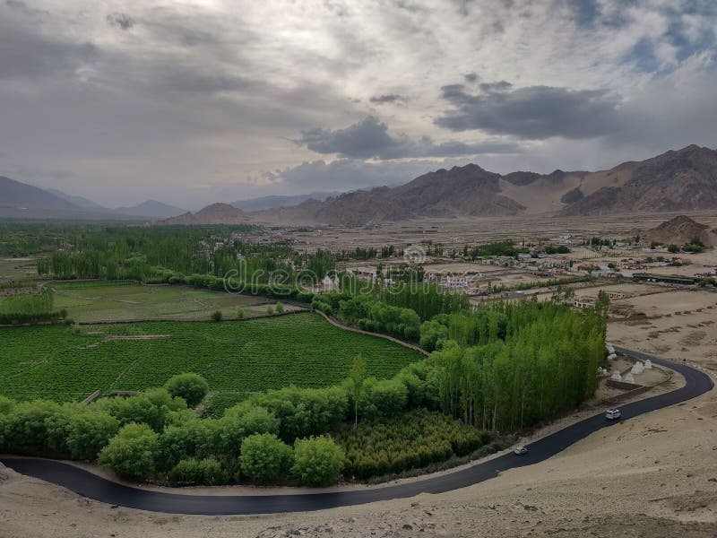 Curved Highway Surrounded by Vegetation and Meadow with a Mountain ...