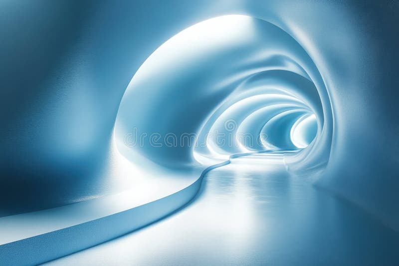 Curved Icy Tunnel Illuminated by Soft Blue Light in an Underground Ice ...