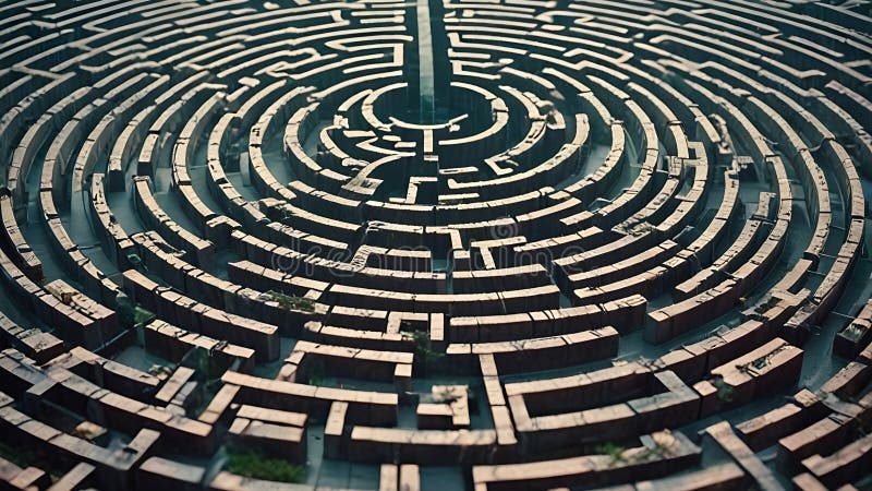 Curved Labyrinth in Mist stock illustration. Illustration of minimal ...