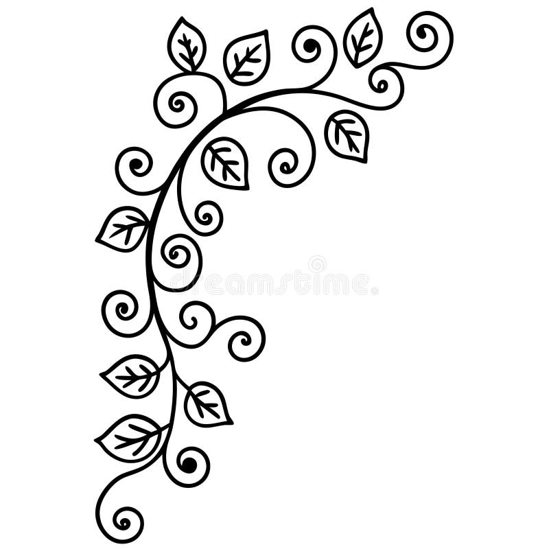 Curved Leafy Vine Pattern with Swirling Tendrils Elegant Botanical ...