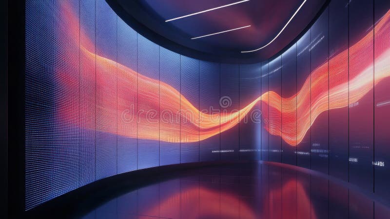 Curved LED Display with Flowing Data Visualization. AI Generated Stock ...