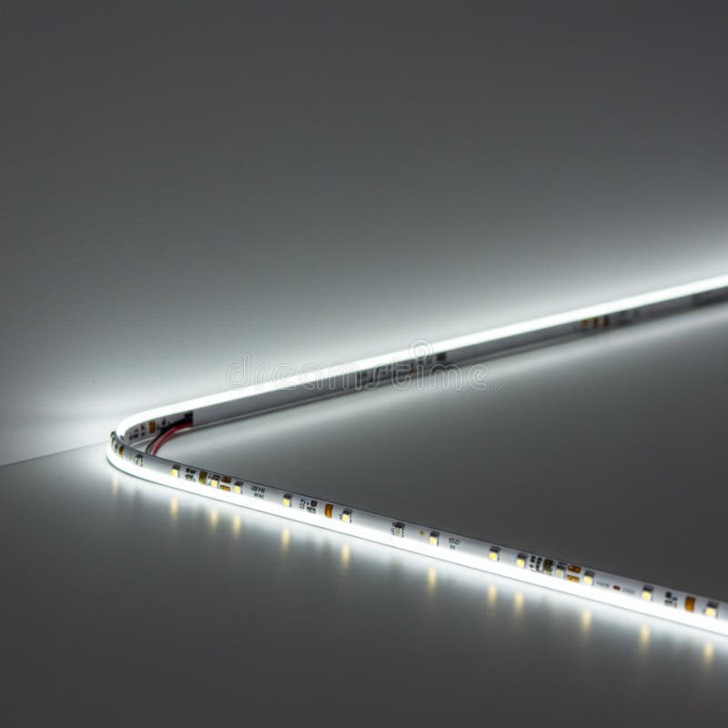 Curved LED Light Strip on a Smooth, Reflective Surface, Emitting a Cool ...