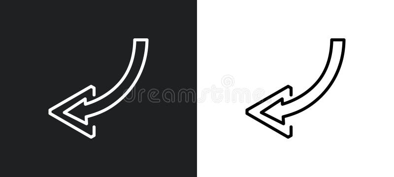 Curved Left Arrow Outline Icon in White and Black Colors. Curved Left ...