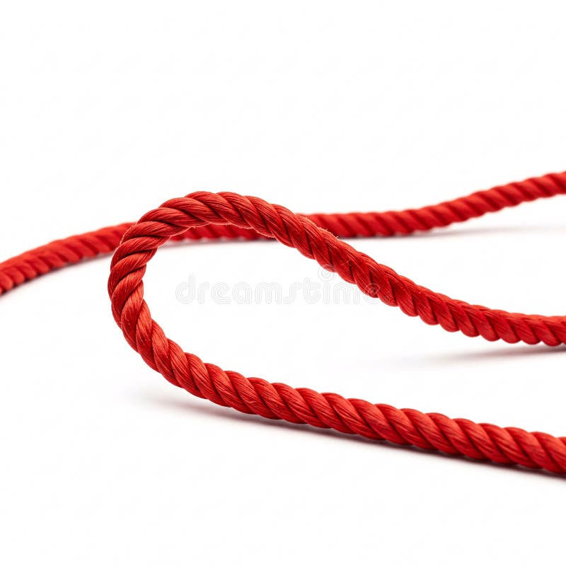 A Curved Length of Bright Red Twisted Rope, Isolated on a White ...