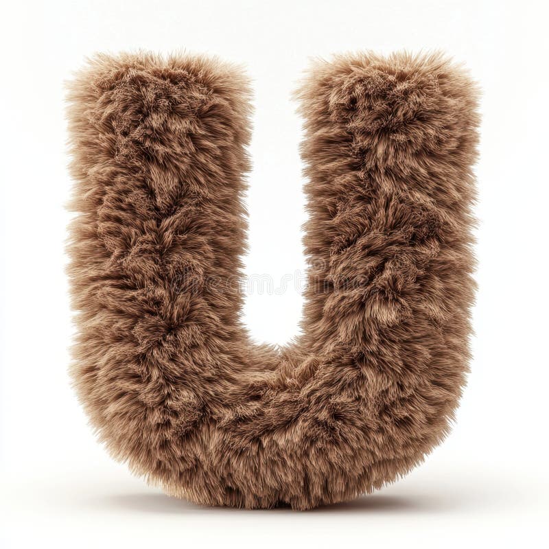Curved Letter U with Thick Fur Surface in 3D Style Isolated on White ...
