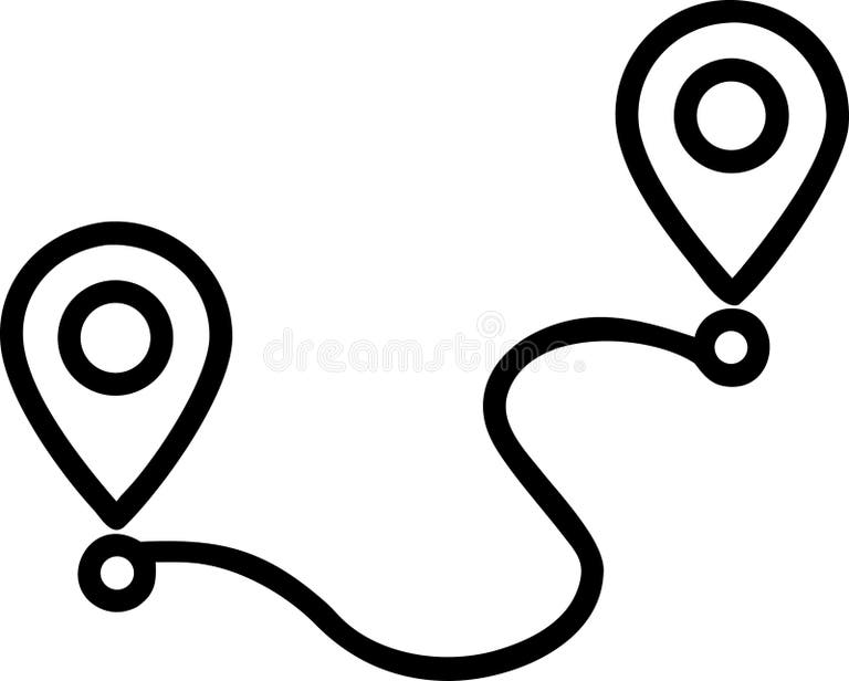 Minimal Map Route Icon – Curved Path with Pin Markers. Map Pointer Icon ...