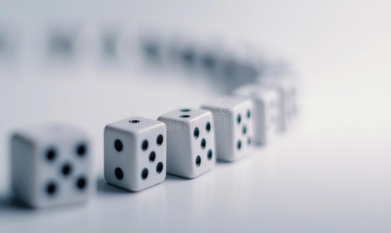 A Curved Line of White Dice with Black Spots Evokes Chance, Risk, and ...