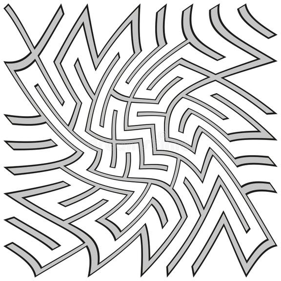 Curved Maze Pattern. Labyrinth Shape Vector. Gray Abstract Structure. Line Art Symbol Stock ...