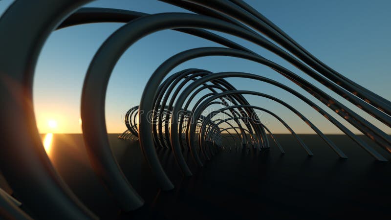 Curved Modern Bridge at Sunset 3 Dimensional Realistic Curving Modern ...