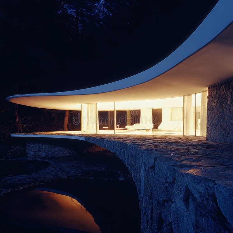 A Curved Modern House, Characterized by Its Large Windows, is ...