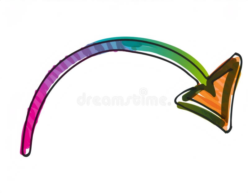 Curved Neon Arrow Directing Downward and Right, Emphasizing Dynamic ...