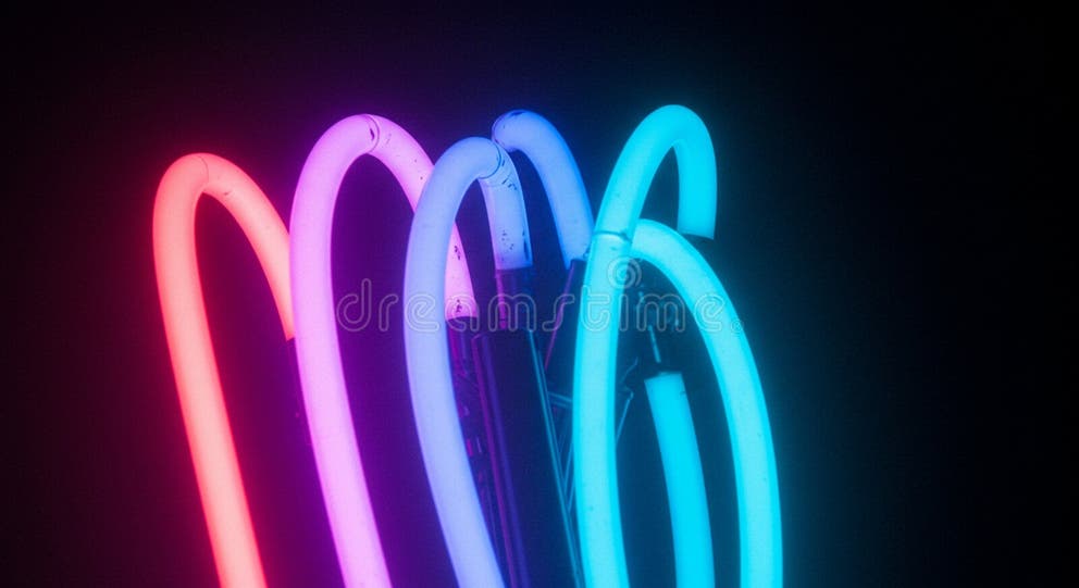 Curved Neon Lights Display a Vibrant Array of Colors Against a Black ...