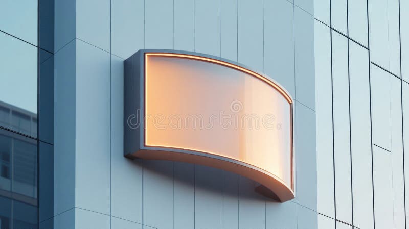 Curved Orange Illuminated Sign on Modern Building Stock Illustration ...