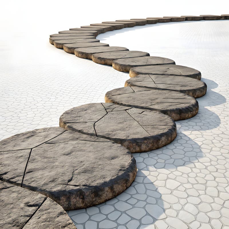Curved Pathway of Circular Stone Stepping Stones on Textured Pavement Surface Stock Illustration ...