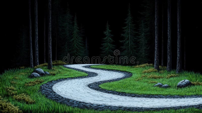 Curved Pathway through a Lush Forest Surrounded by Tall Trees and ...