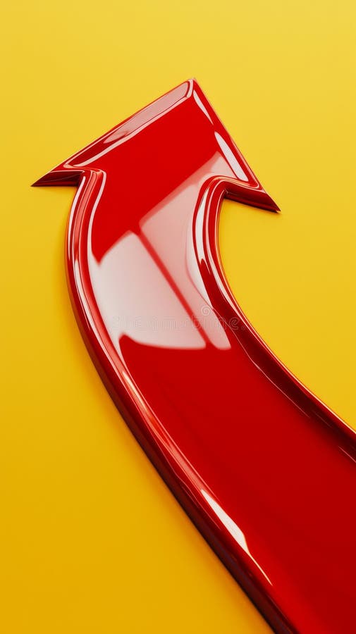 Curved Red Arrow on Bright Yellow Background, Abstract Direction Symbol ...