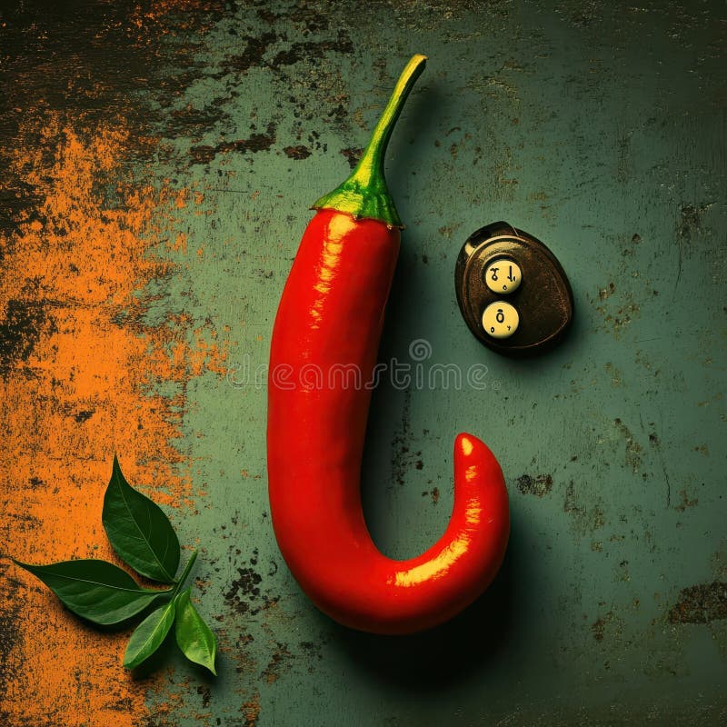 Curved Red Chili Pepper with Vintage Elements on Rustic Background ...