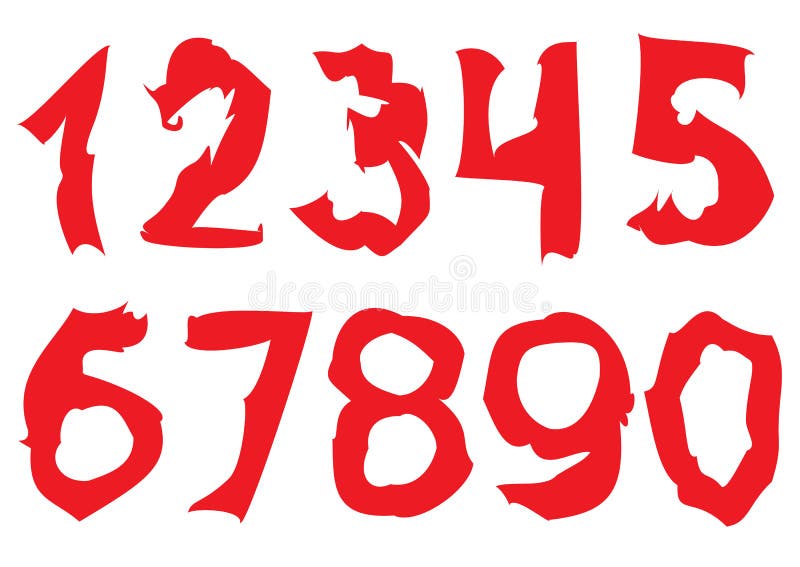 Curved red Numbers stock vector. Illustration of font - 72690461