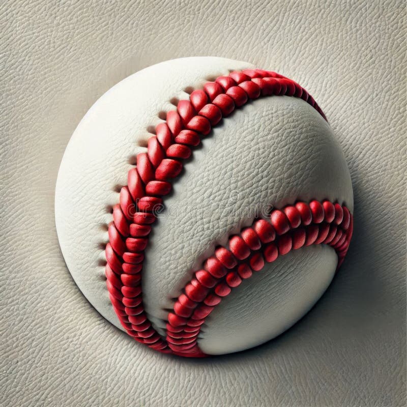 Curved Red Stitching on a Baseball with Space for Text on White Leather ...