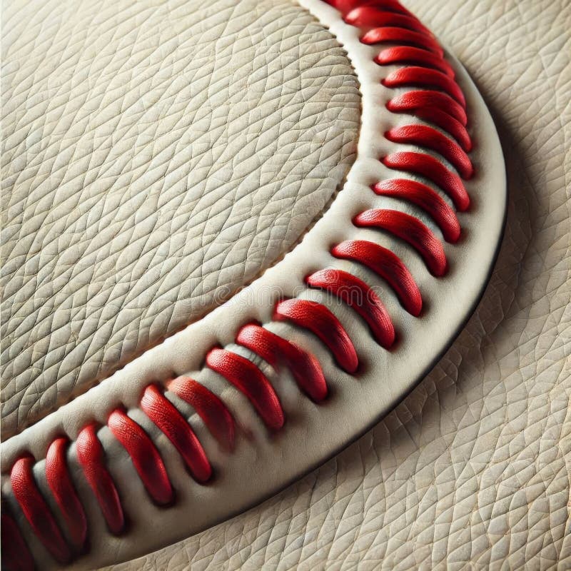 Curved Red Stitching on a Baseball with Space for Text on White Leather ...