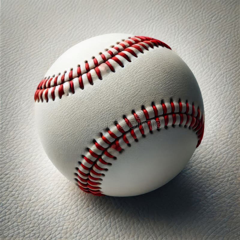 Curved Red Stitching on a Baseball with Space for Text on White Leather ...
