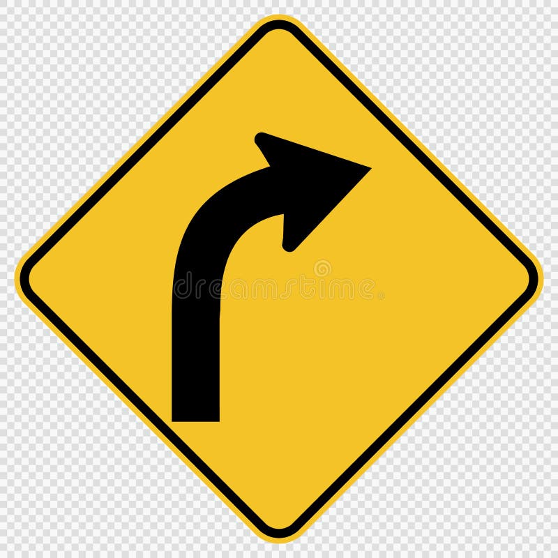 Symbol Curved Left Traffic Road Sign Isolated on Grey Sky Background ...