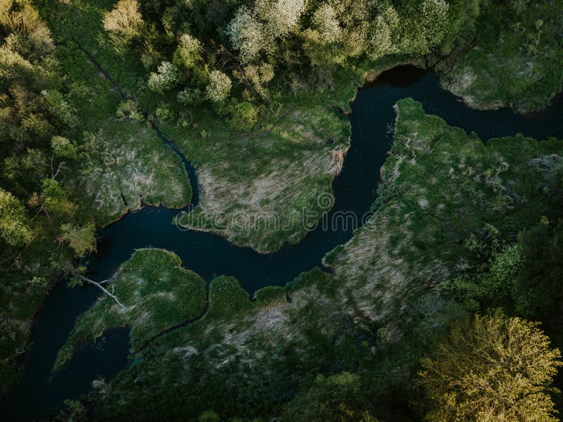 Curved River On Meadow And Mountain Lake Stock Image - Image of ...