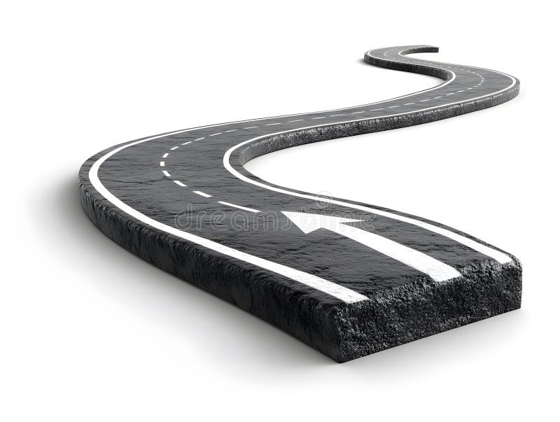Curved Road with Arrow Sign Symbolizing Direction and Journey on White ...